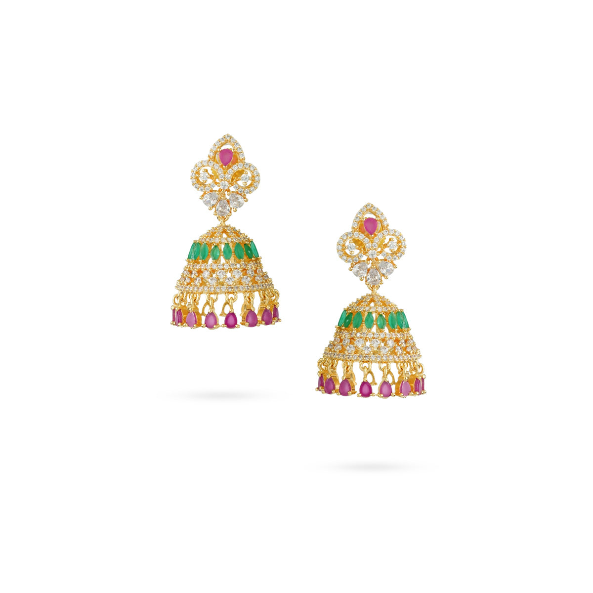Royal Jhumka Earrings with Emerald and Ruby Drops – Utsaav by Gargi