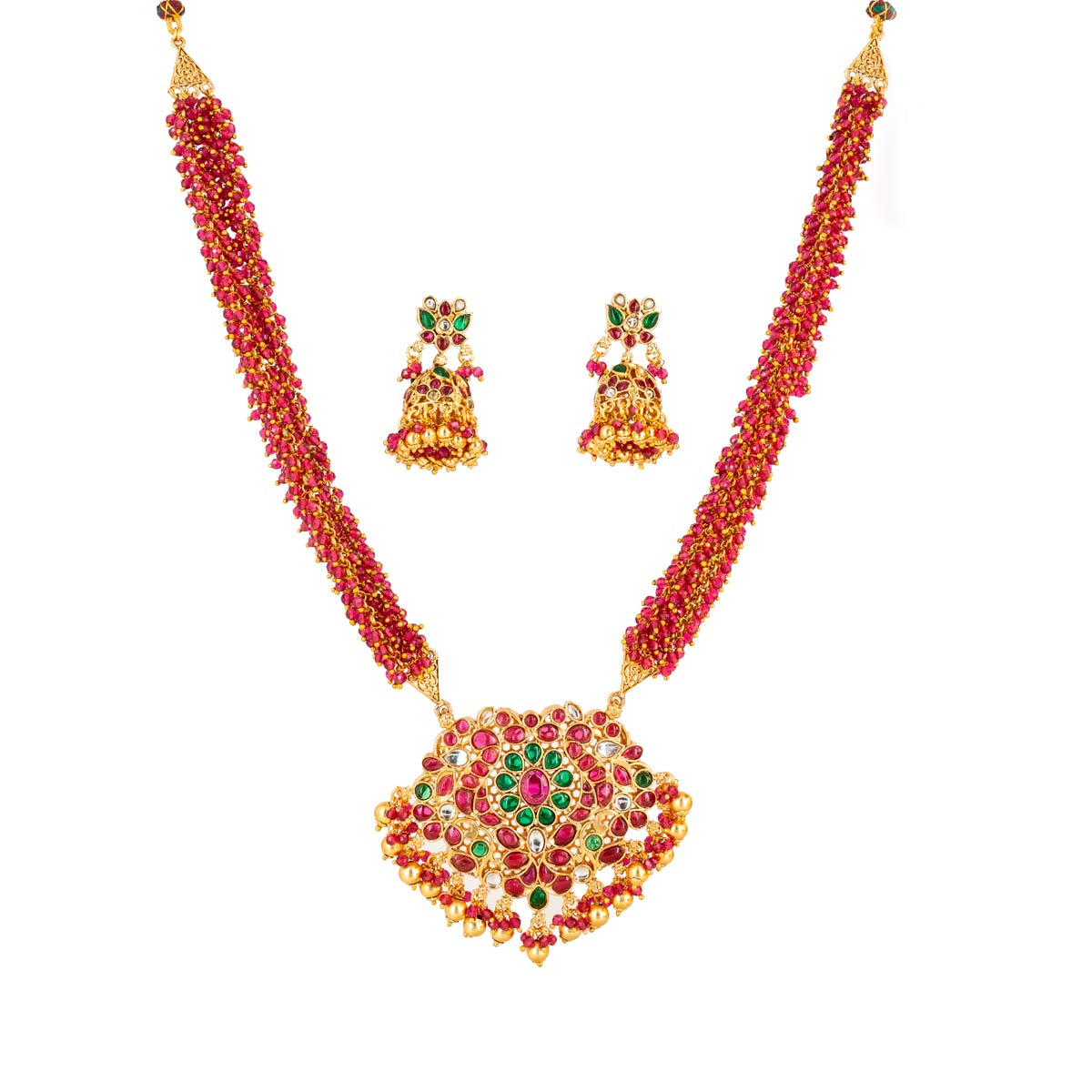 Ruby and Emerald Bridal Necklace Set | Traditional Wedding Jewellery ...