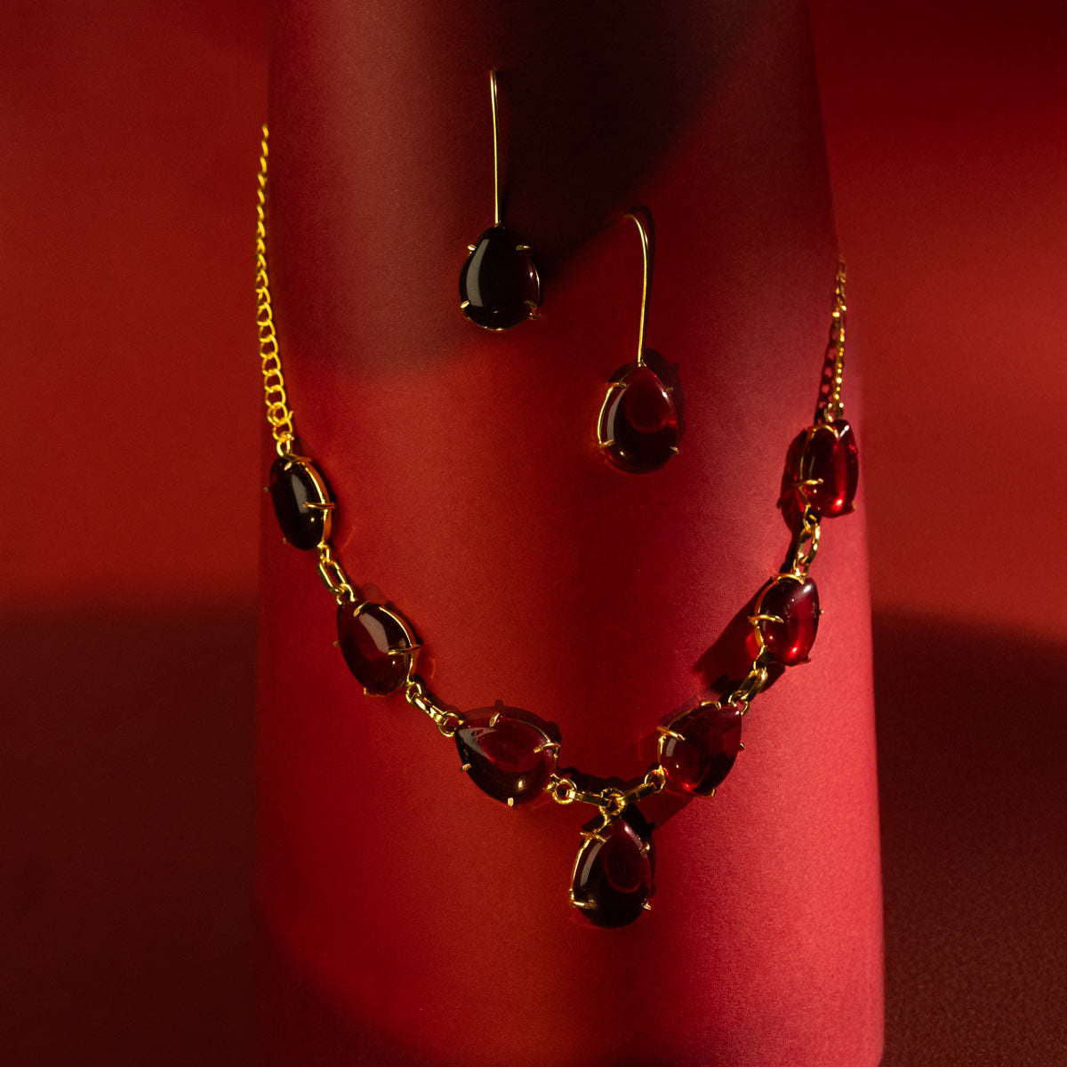 Gold-Plated Red Stone Necklace Set for Formal Wear – Utsaav by Gargi