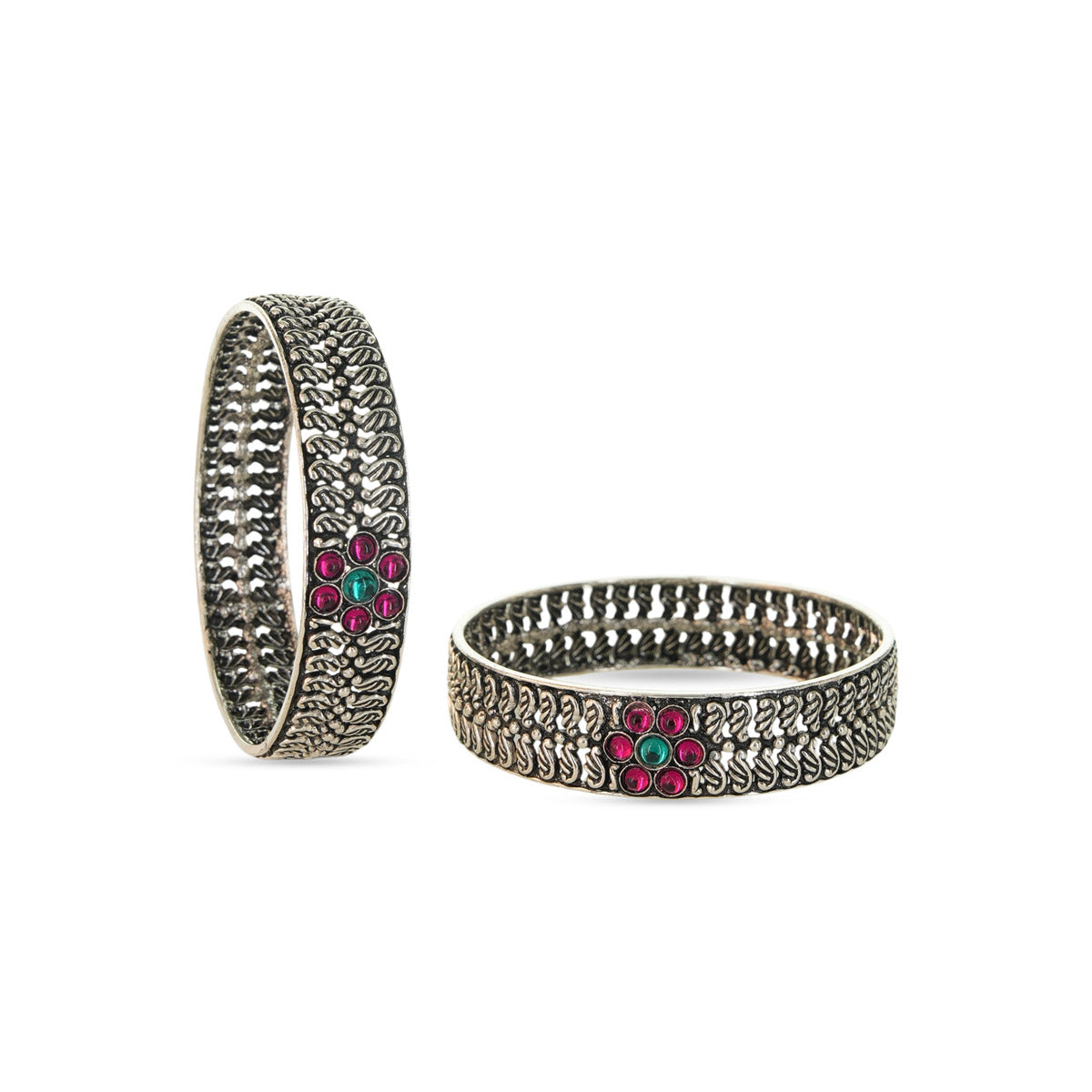 Oxidized Silver Floral Bangles - Ethnic Jewelry for Festive Elegance ...