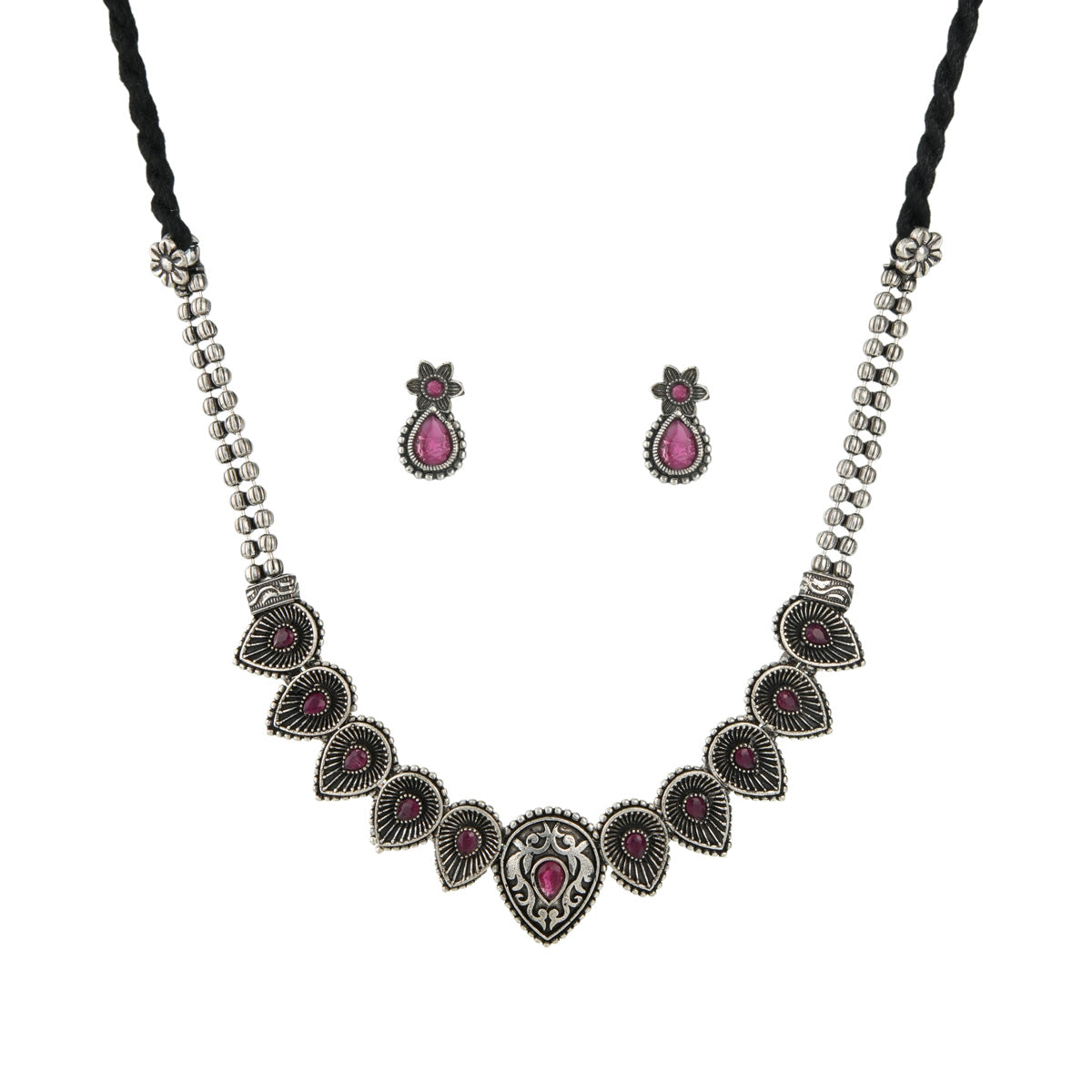 Sundarika Silver Necklace Set - Traditional Silver Jewelry with Colored ...