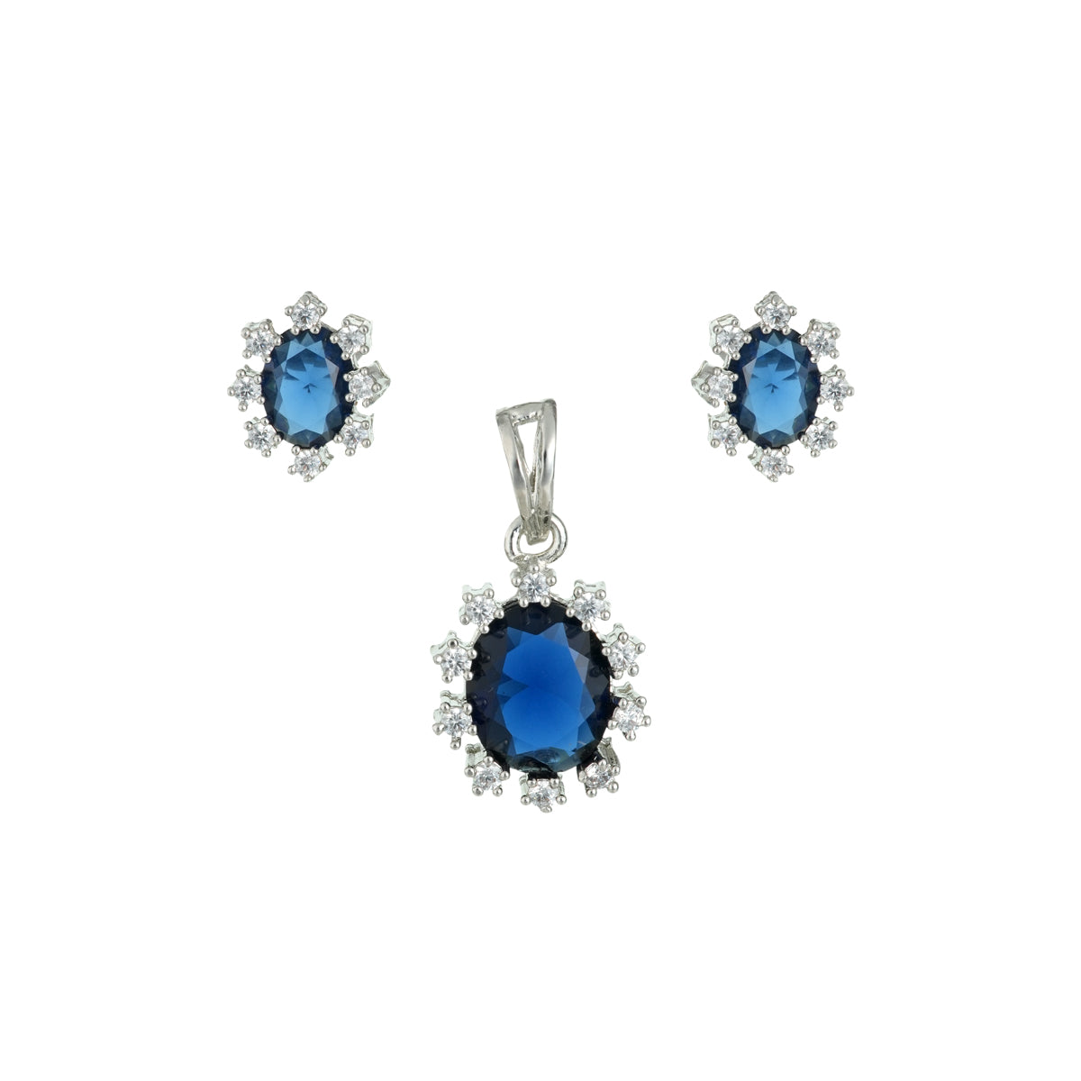 Sapphire Halo Pendant Set | Elegant Blue Crystal Jewelry – Utsaav by Gargi
