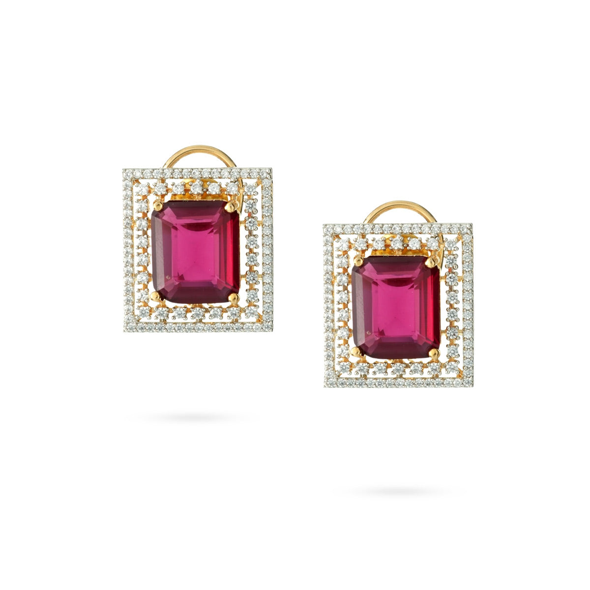 Ruby Square Stud Earrings | Elegant Festive Jewelry – Utsaav by Gargi
