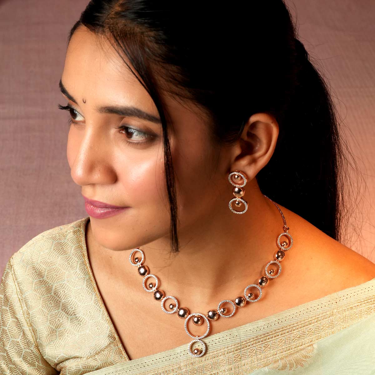 Chic Circle and Pearl Necklace and Earrings Set with Premium Brass and ...