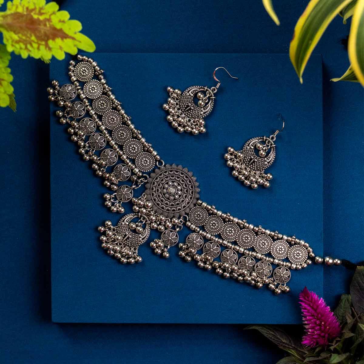 Mandala Oxidised Necklace Set | Modern Festive Jewelry – Utsaav by Gargi