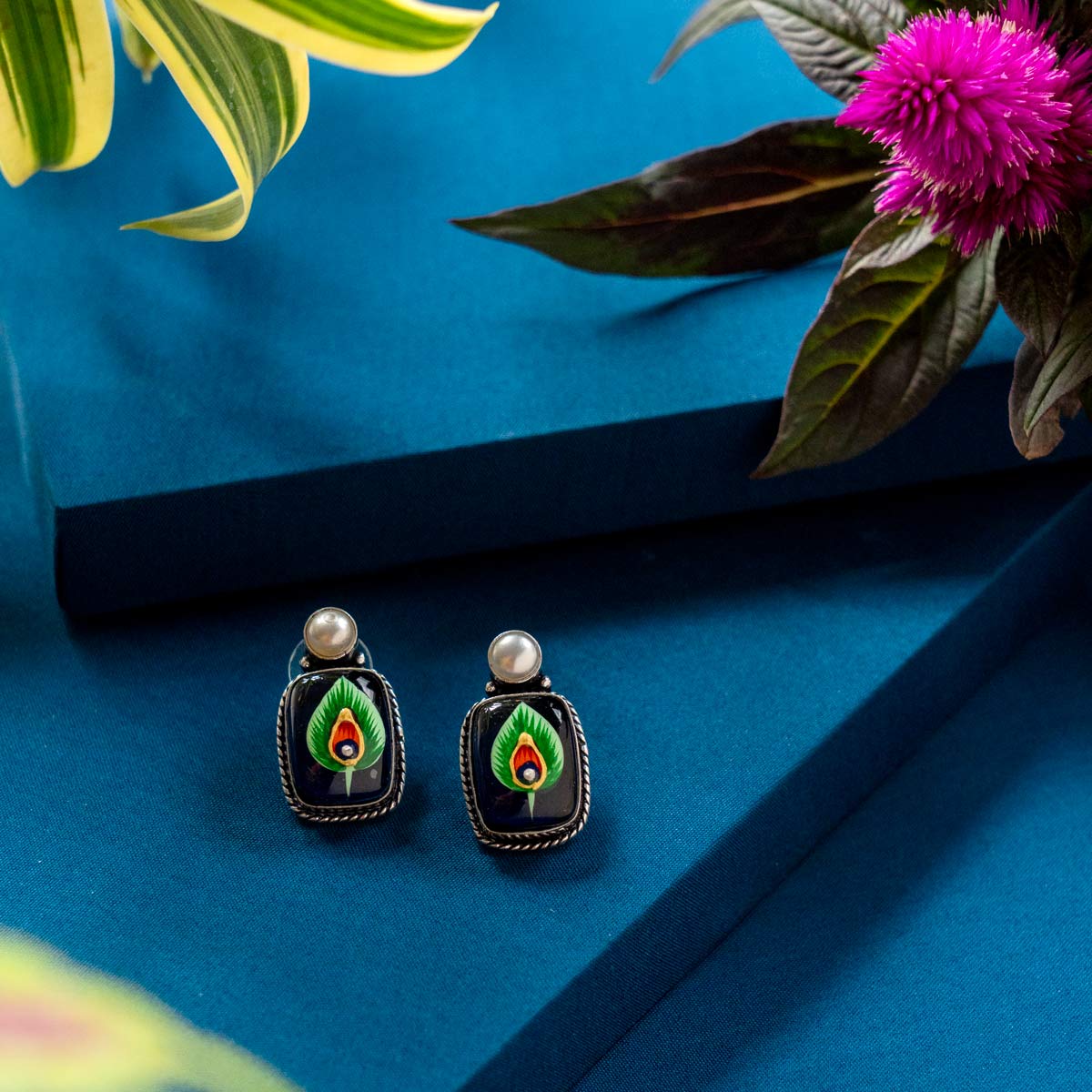 Oxidised Morpankh Detailing Studs | Modern Festive Jewelry – Utsaav by ...